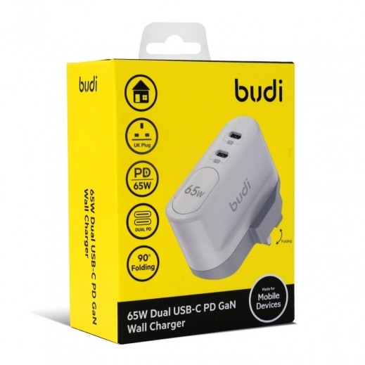 Buy Budi 65W Dual USB-C Wall Charger | توصيل Taw9eel.com