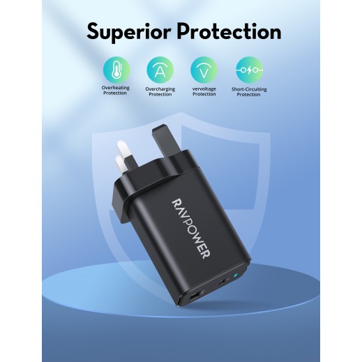 Buy RavPower 45W 2-Port Wall Charger | توصيل Taw9eel.com