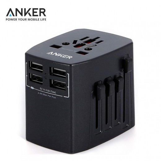 Buy Anker 40W Universal Travel Adapter with 4 USB Ports - Black | توصيل ...