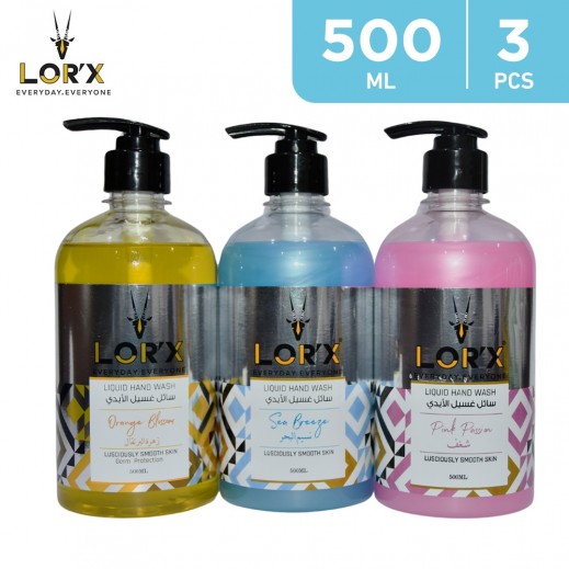 Buy Lorx Liquid Hand Wash 3 x 500 ML Assorted | توصيل Taw9eel.com