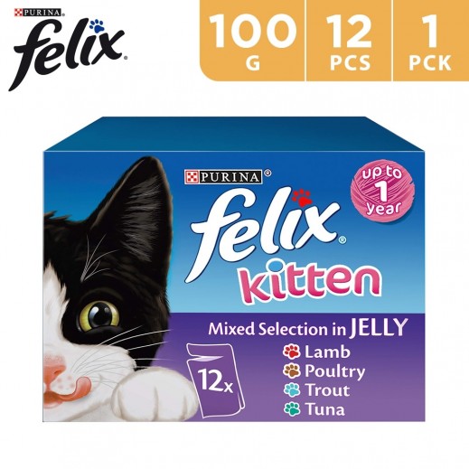 Buy Felix Kitten Mixed Selection In Jelly 12 x 100 g | توصيل Taw9eel.com
