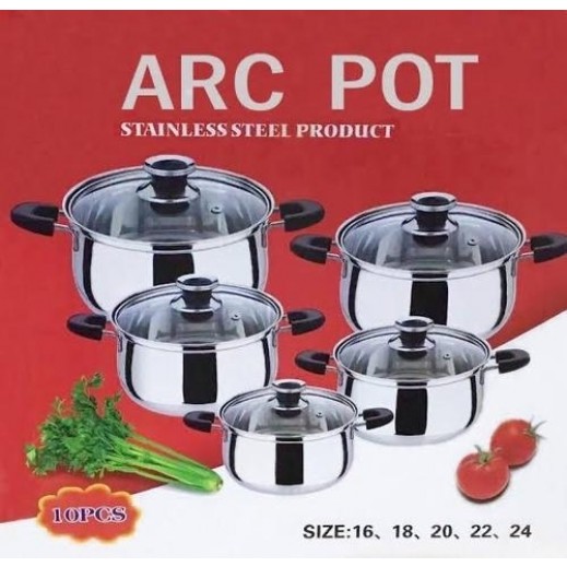 Buy ARC Stainless Steel Pots 10 Pieces | توصيل Taw9eel.com