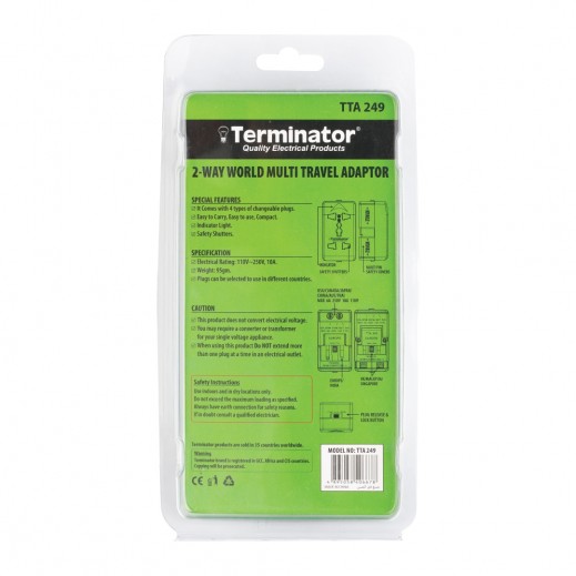 Buy Terminator 2 Way World Multi Travel Adaptor | توصيل Taw9eel.com