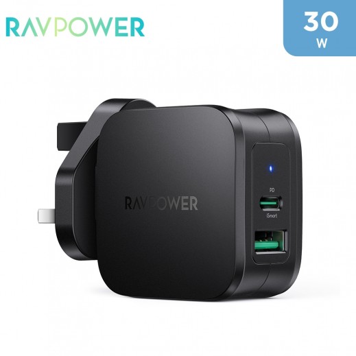 RAVPower RP-PC144 PD Pioneer 30W 2-Port Wall Charger UK Black offline | توصيل Taw9eel.com