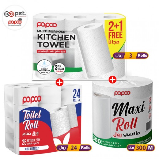 Buy Papco Toilet Roll 25 M + Multi Absorbant Maxi Roll 300 m + Kitchen ...