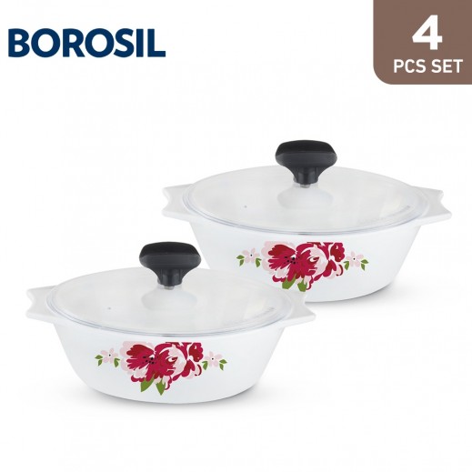 Buy Borosil Casserole Set 4 Pieces - Rose Red | توصيل Taw9eel.com