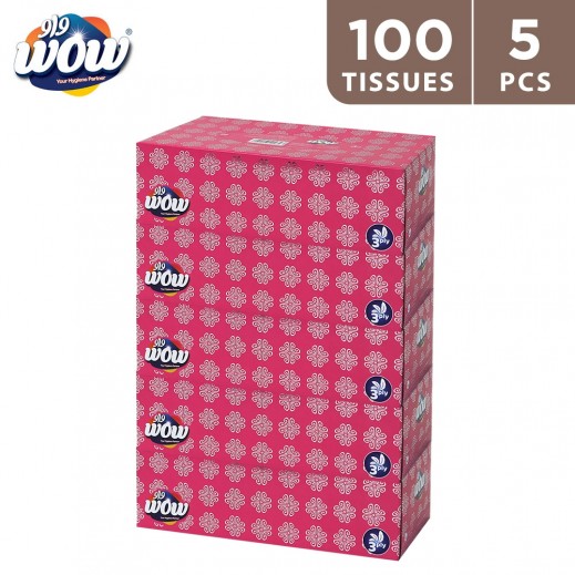 Buy Wow 3 Ply Facial Tissues 5 × 100 Tissues | توصيل Taw9eel.com