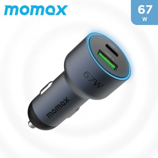 Buy Momax Move 67W Dual Port Car Charger - Gray | توصيل Taw9eel.com