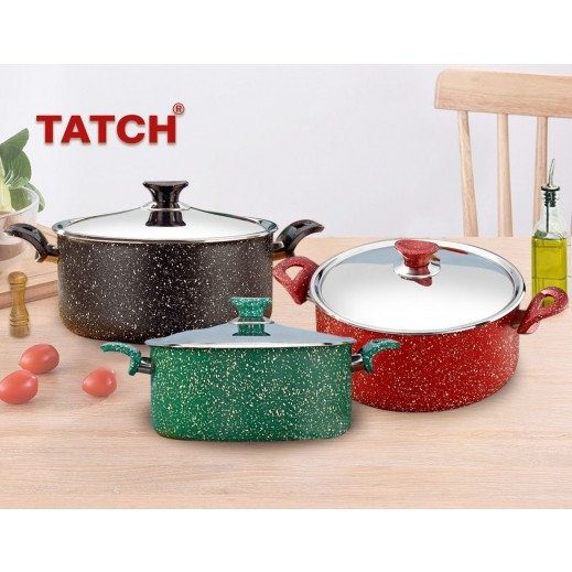 Buy Tatch Aluminium Granit Deep Pot Set - 6 Pieces | توصيل Taw9eel.com