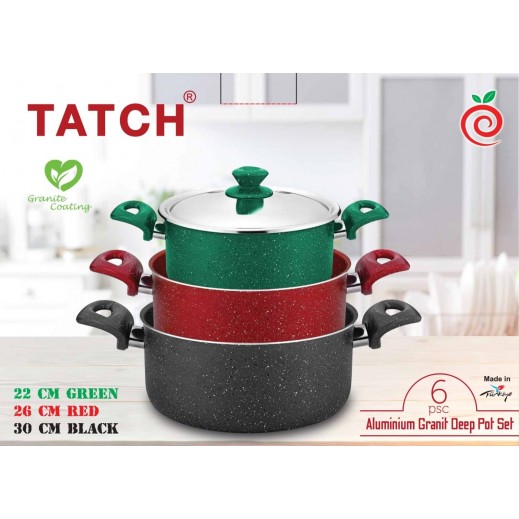 Buy Tatch Aluminium Granit Deep Pot Set - 6 Pieces | توصيل Taw9eel.com