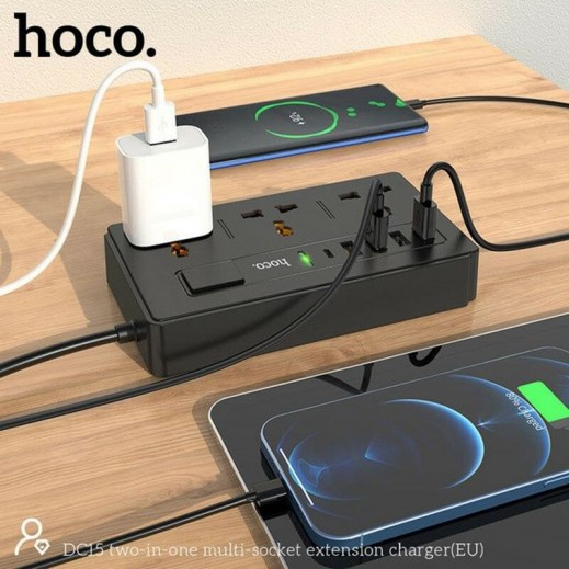 Buy Hoco PD18W Two-in-One Multi-Socket Extension Charger - Black ...
