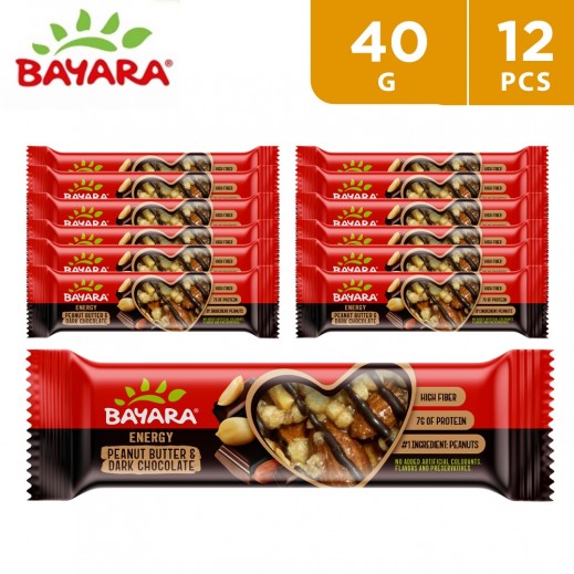 Buy Bayara Energy Peanut Butter & Dark Chocolate Bar 12 X 40g | توصيل ...