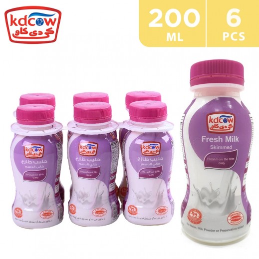 Buy Kdcow Fresh Skimmed Milk 6 x 200 ml | توصيل Taw9eel.com