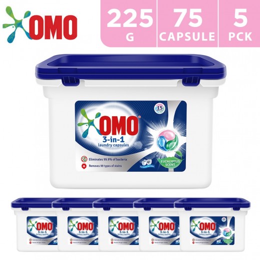 Buy Omo Laundry Capsule 3 in 1 Eucalyptus 225 g - 5 × 15 Capsules | توصيل Taw9eel.com
