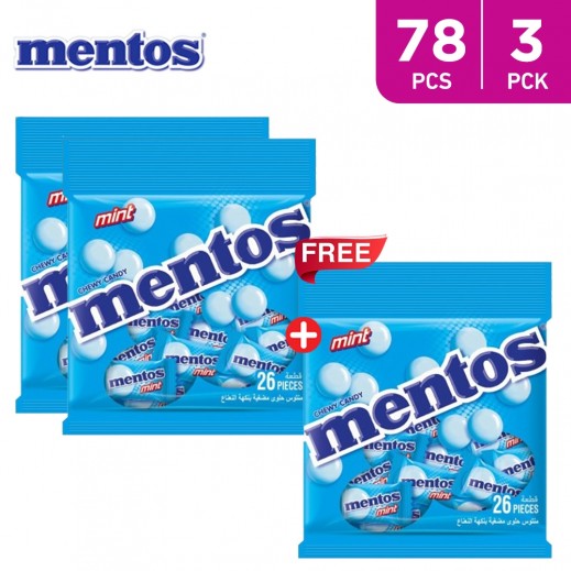 Buy Mentos Mint Chewy Candy 26 Pieces (2 + 1 Free) | توصيل Taw9eel.com