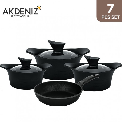 Buy Akdeniz Hugopot Die Cast Granite Cookware Pyrex Cover Black Set 7 ...