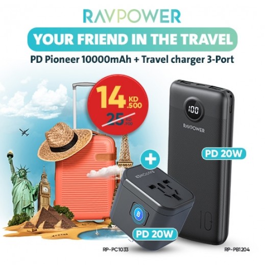 Buy RAVPower PD Pioneer 20W 3-Port Travel Charger + RAVPower PD Pioneer 10000mAh 20W 3-Port ...