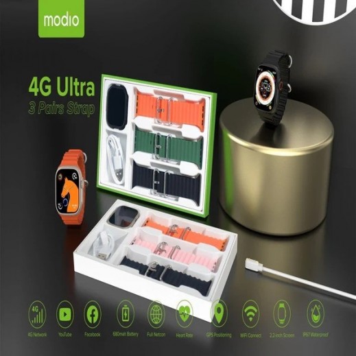 Buy 4G Ultra Max Smartwatch with 3 Straps by Modio | توصيل Taw9eel.com