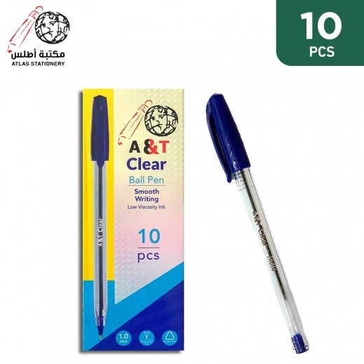 Buy A&T Ball Pen Clear Pack Of 10 Blue Pens - delivered by Atlas ...