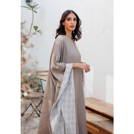 Buy Sand Linen Kaftan with Embroidered Lining - delivered by Thouqi within 2 working days ...