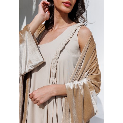 Buy Gold Velvet Bisht with Dress Set - delivered by Thouqi within 2 working days | توصيل Taw9eel.com