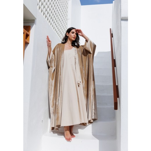 Buy Gold Velvet Bisht with Dress Set - delivered by Thouqi within 2 ...