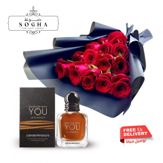 Buy Sogha Elegant Joery Roses Bouquet 10 Flowers + 100ml Emporio Armani ...