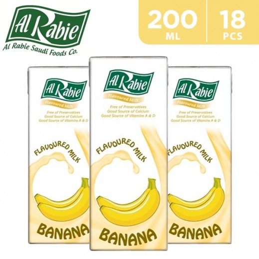 Buy Al Rabie Banana Flavoured Milk 200 ml (18 Pieces) | توصيل Taw9eel.com