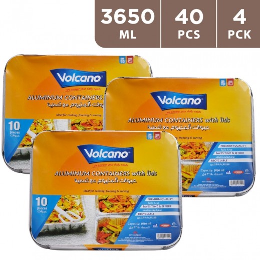 Buy Volcano Aluminium Containers with Lids 3650 ml - 10 Pieces | توصيل ...