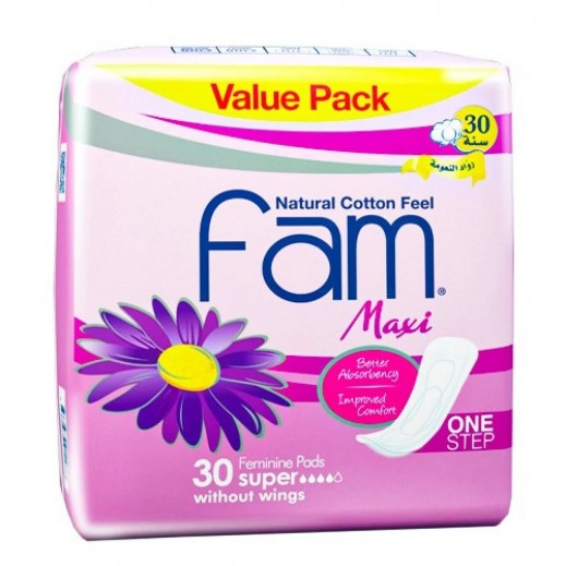Buy Fam Maxi Sanitary Pads Without Wings 30 Pieces | توصيل Taw9eel.com