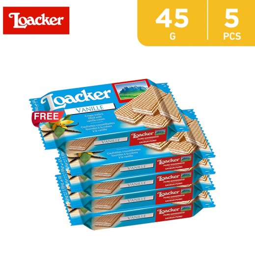 Buy Loacker Classic Vanilla Wafer 45 g (4 + 1 Free) | توصيل Taw9eel.com