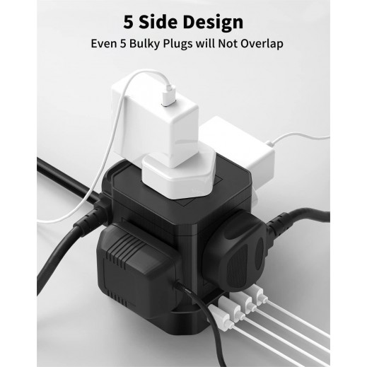 Buy Power Extension Cube 5 Outlets with 4 USB Ports - Black - delivered ...