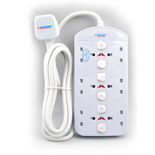 Terminator 6 Way Universal Power Extension 3m – White | توصيل Taw9eel.com