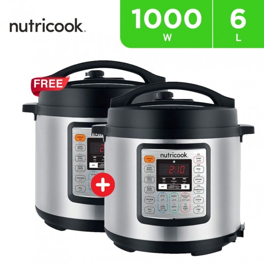 Buy NutriCook 1000W Smart Pot Eko Pressure Cooker 6L (1 + 1 Free) | توصيل Taw9eel.com