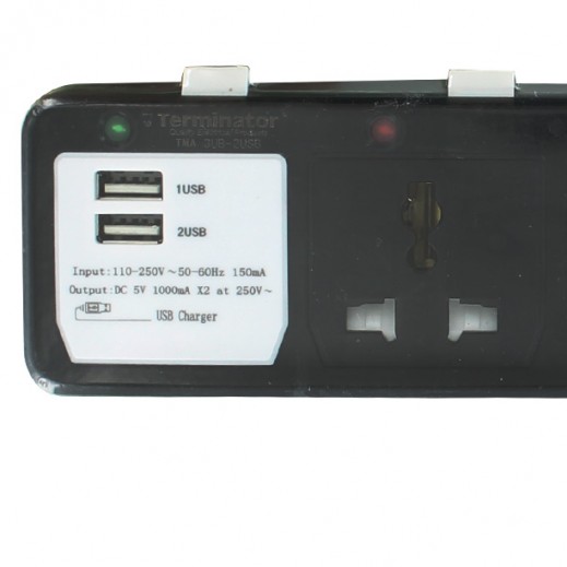 Terminator Universal Adaptor With 2 USB Port - Black | توصيل Taw9eel.com