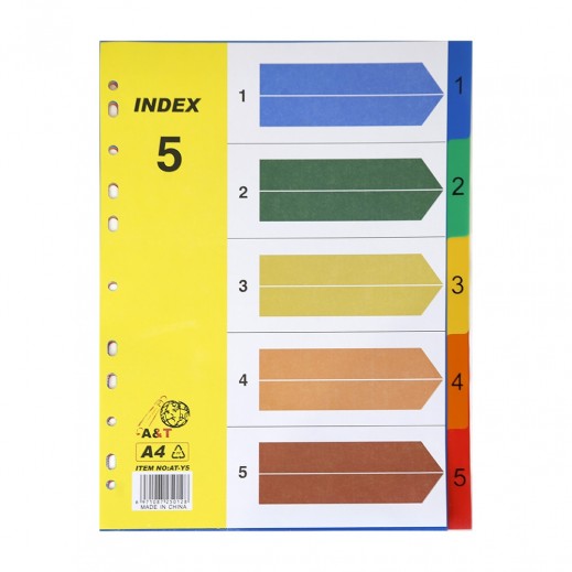 اشتري A&T A4 file dividers 1-5 colored | توصيل Taw9eel.com